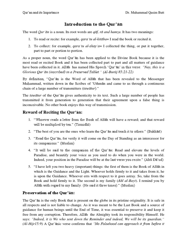 Quran and Its Importance (Isl 1202) | PDF | Quran | Islam