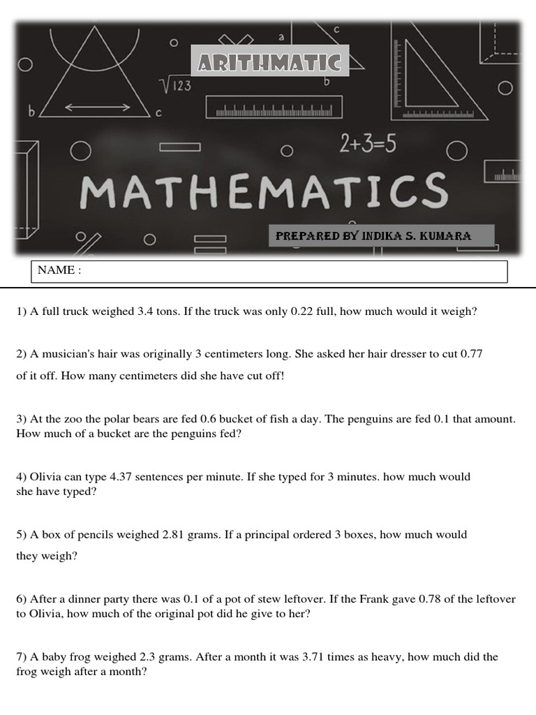 Grade 09 ARITHMATIC PAPER | PDF | Food And Drink