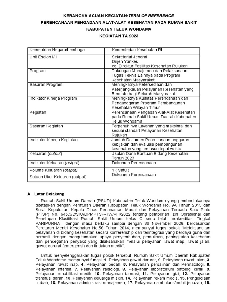 TOR Alkes 2023 | PDF | Bisnis | Ilmu Sosial