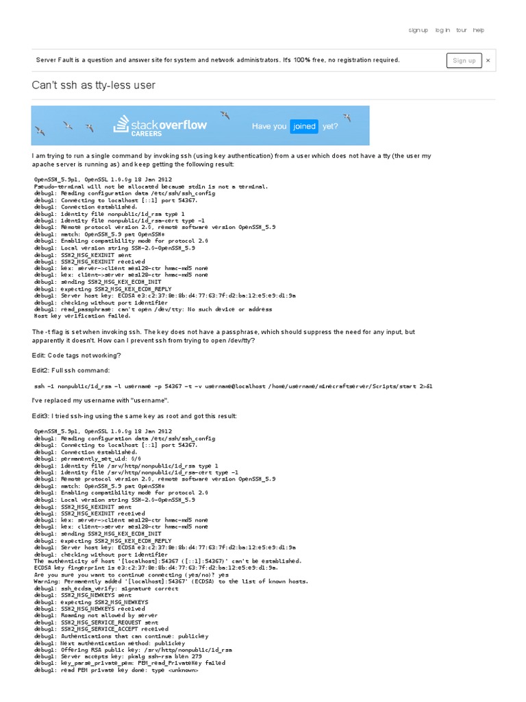 SSH TTY-Less User Authentication Issue | PDF | Secure Shell | Computer ...