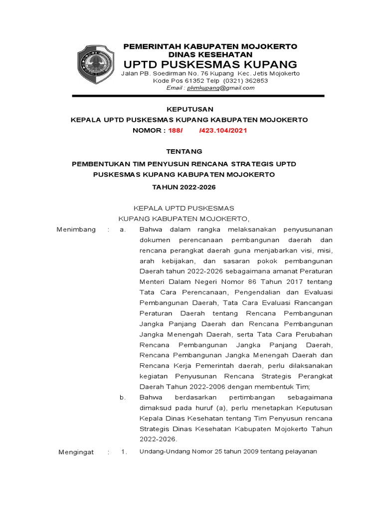 SK Tim Penyusunan Renstra Kupang | PDF | Bisnis | Pengelolaan Keuangan & Uang