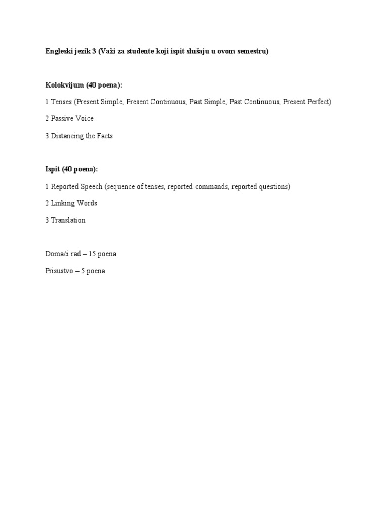 Engleski Jezik 3, Gradivo Za Kolokvijum I Ispit | PDF