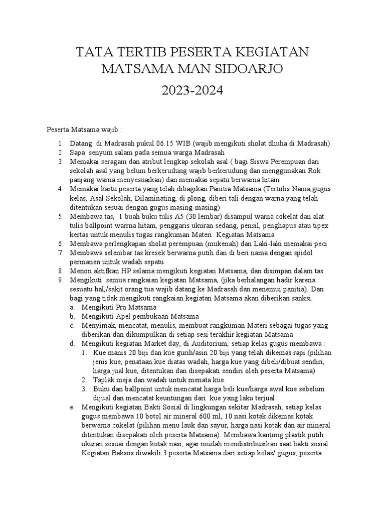 Tata Tertib Matsama MAN Sidoarjo 2023-2024 | PDF