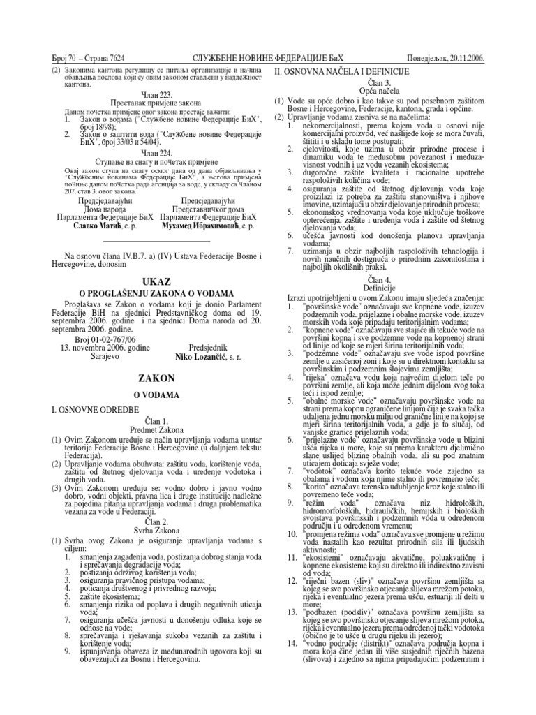 Zakon o Vodama Fbih - SN | PDF