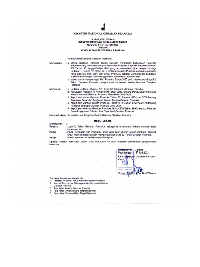 SK Kwarnas Logo Hari Pramuka Ke-62 | PDF