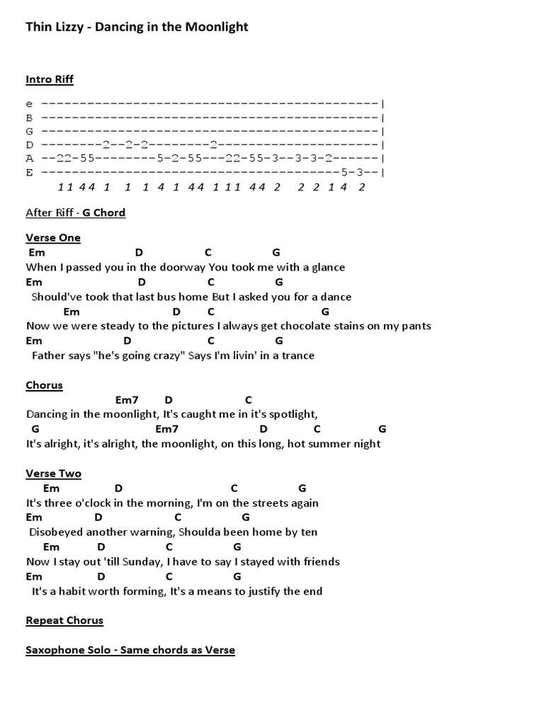 Thin Lizzy - Dancing in The Moonlight | PDF