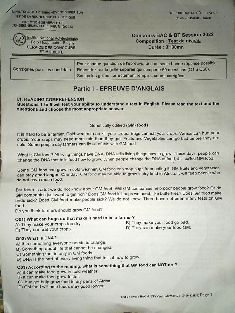 Sujets Inphb 2022 Bacheliers Section de Guinã - e | PDF