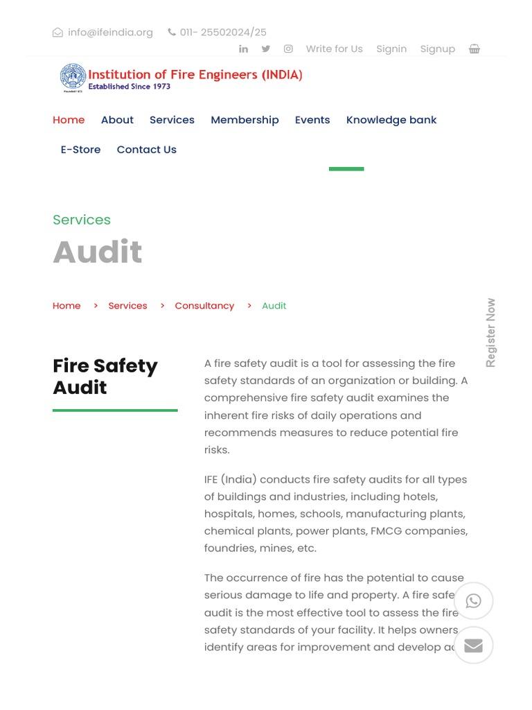 IFE (INDIA) - Institution of Fire Engineers (INDIA) Fire Safety Audit | PDF