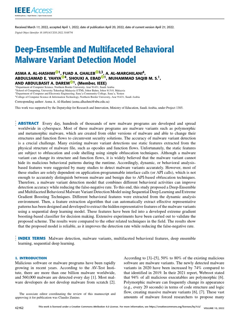 Deep-Ensemble and Multifaceted Behavioral Malware Variant Detection Model | PDF | Malware | Deep ...