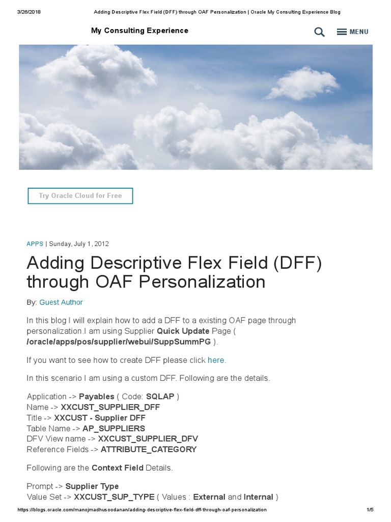 In Supplier Adding Descriptive Flex Field (DFF) Through OAF Personalization - Oracle My ...
