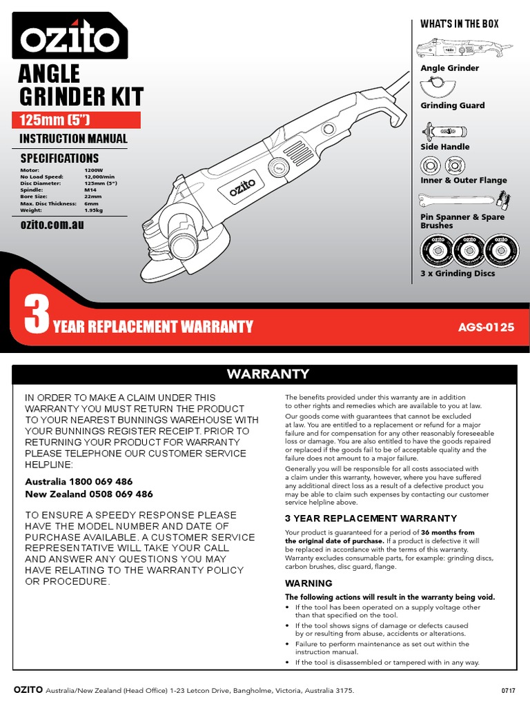 Angle Grinder Kit: Instruction Manual Specifications | PDF | Grinding ...