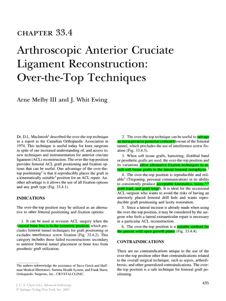 Arthroscopic Anterior Cruciate Ligament Reconstruction Over-the-Top ...