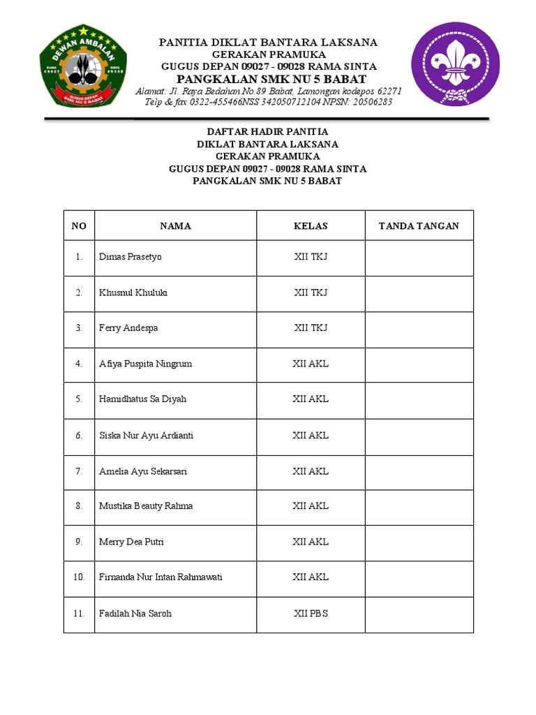 Absen Panitia Diklat Da | PDF