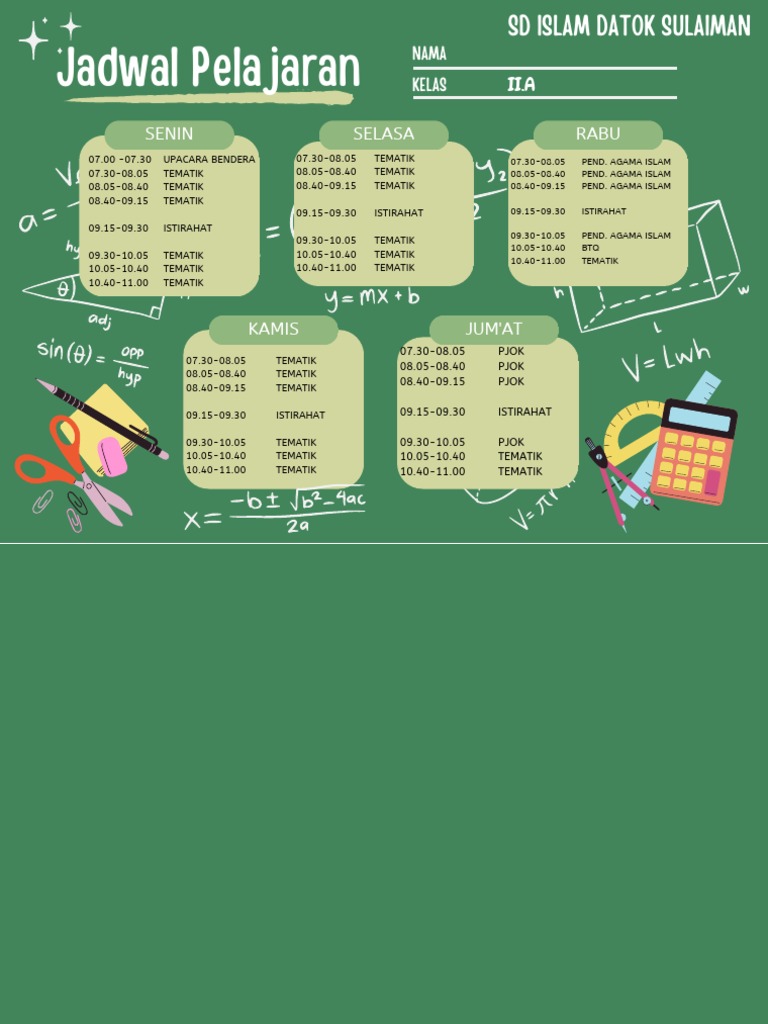 Jadwal Pelajaran Kelas 2 | PDF