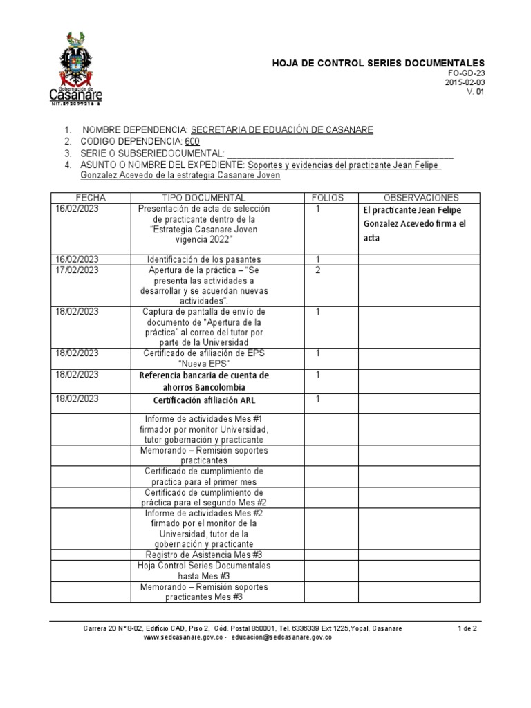FO-GD-23. Hoja de Control Series Documentales | PDF