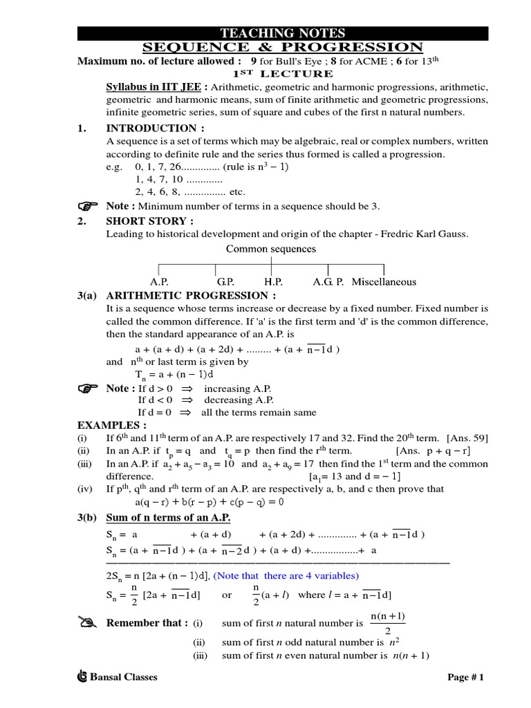 Sequence & Progression - Teaching Notes | PDF