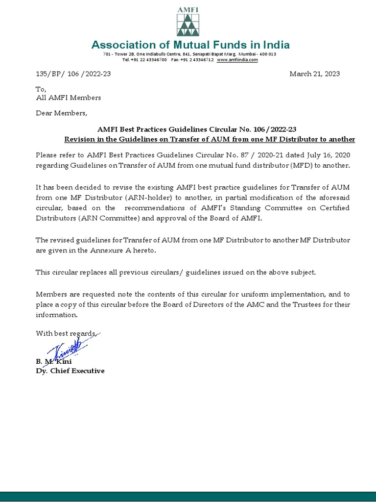 AMFI AUM Transfer Guidelines Update | PDF | Limited Liability ...