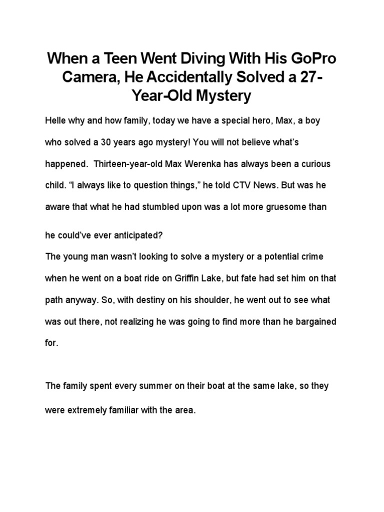 Teen's GoPro Solves 27-Year Mystery | PDF