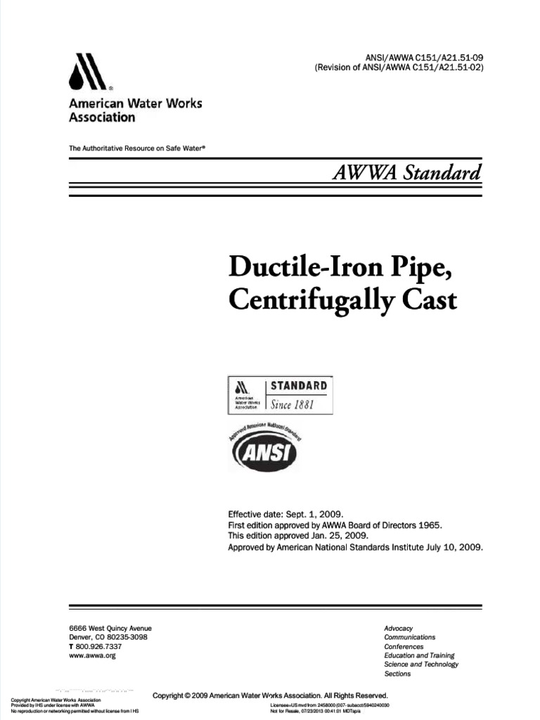 Awwa Standard Ductile Iron Pipe Centrifu | PDF
