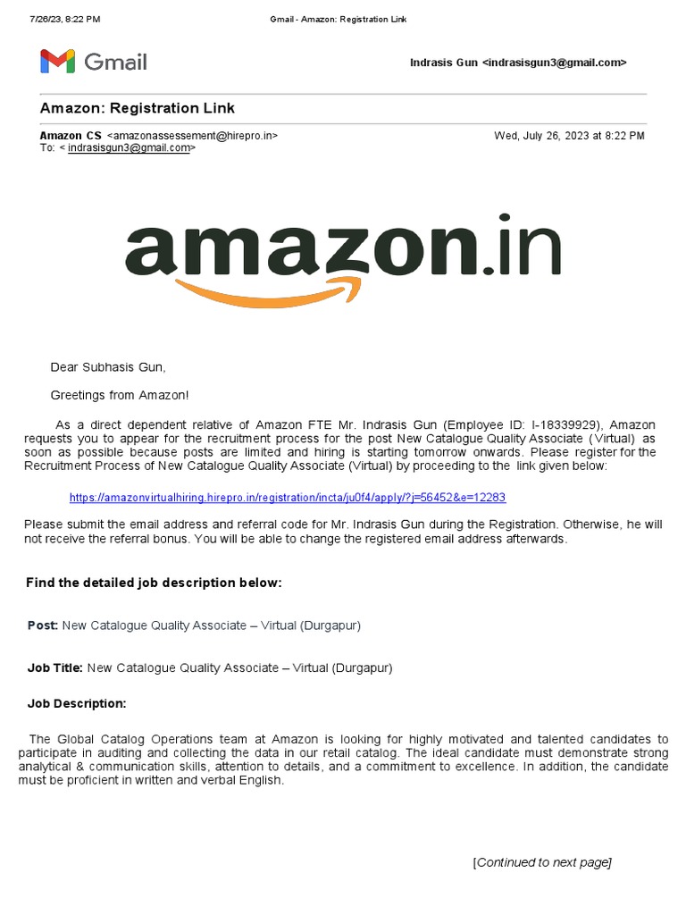 Amazon Job Offer for Subhasis Gun | PDF | Recruitment | Internet