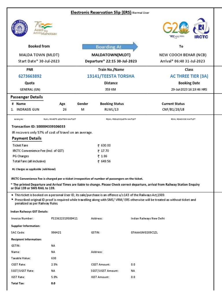 13141/teesta Torsha Ac Three Tier (3A) | PDF