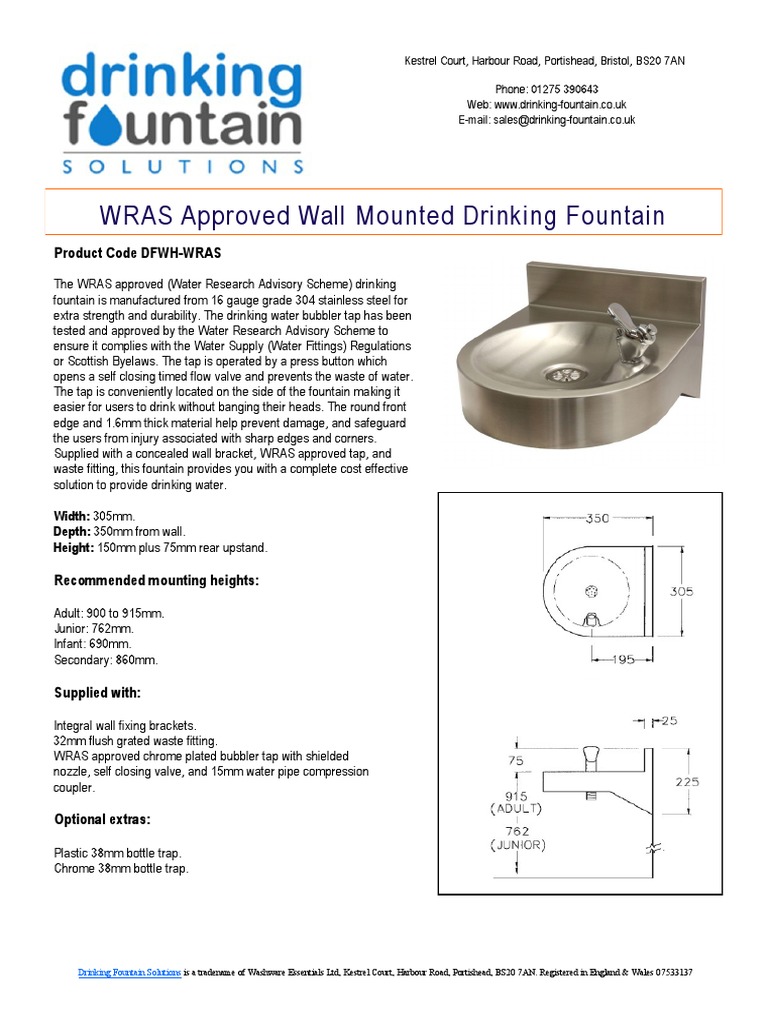 Wras Approved Wall Mounted Drinking Fountain | PDF