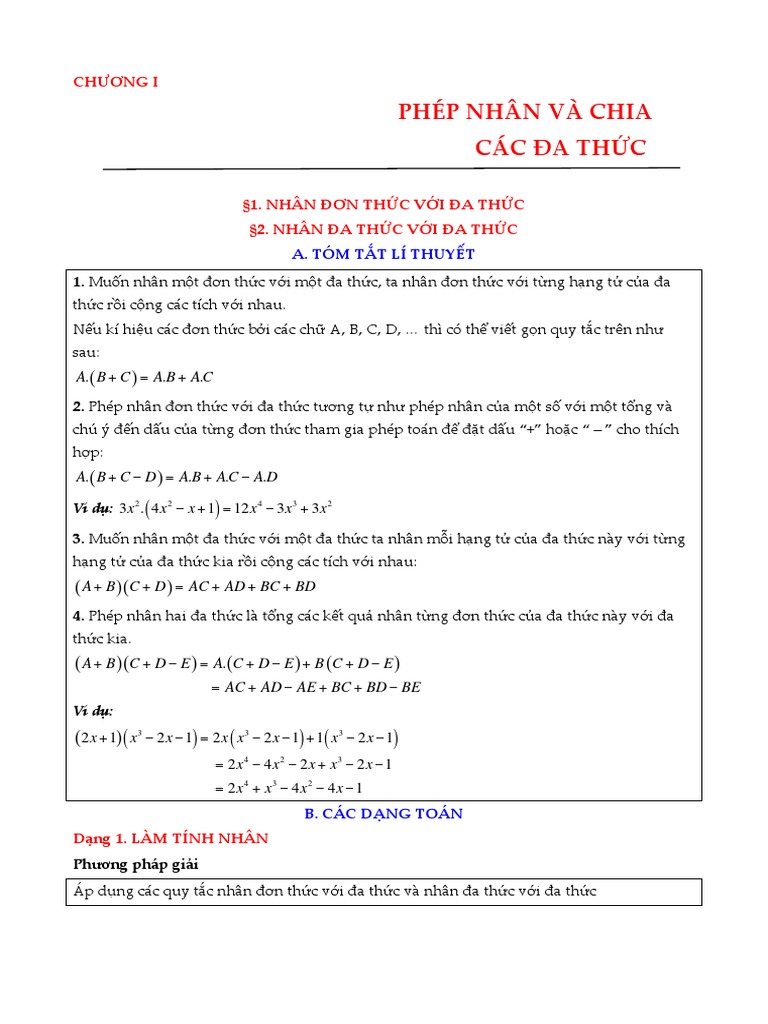 Ly Thuyet Cac Dang Toan Va Bai Tap Phep Nhan Va Phep Chia Da Thuc | PDF