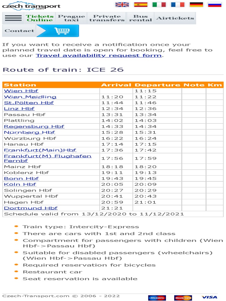 Train ICE 26 (Itinerary, Schedule) | PDF