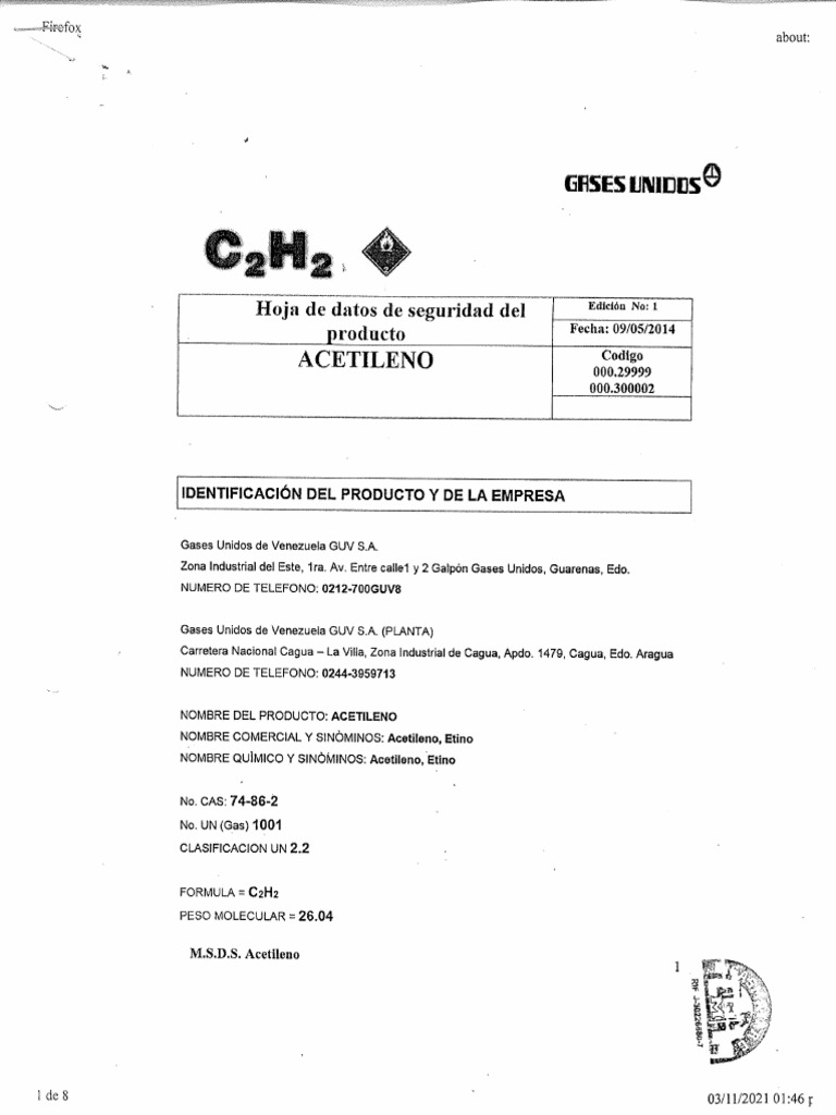 MSDS Acetileno | PDF