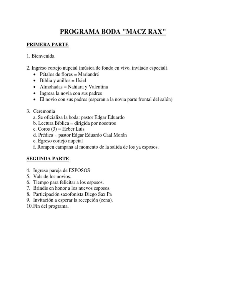 Programa Boda 18022023 Cobán | PDF