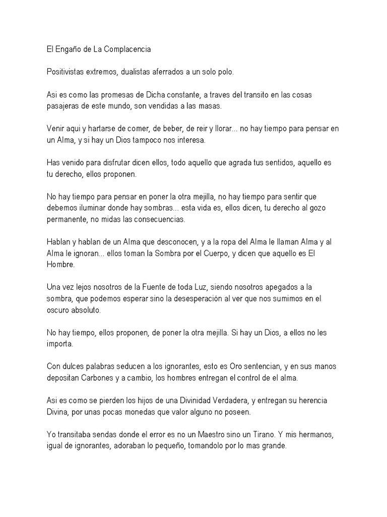 El Alma y el Engaño de la Complacencia | PDF | Alma | Verdad