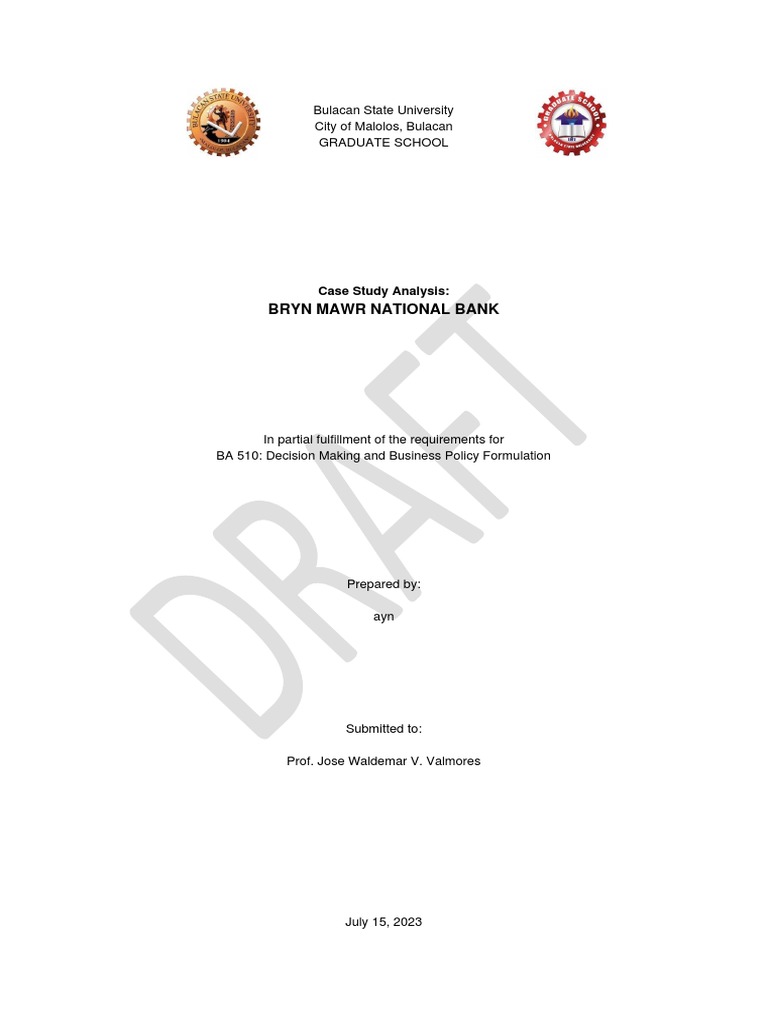 Case Study - Bryn Mawr National Bank | PDF | Banks | Business