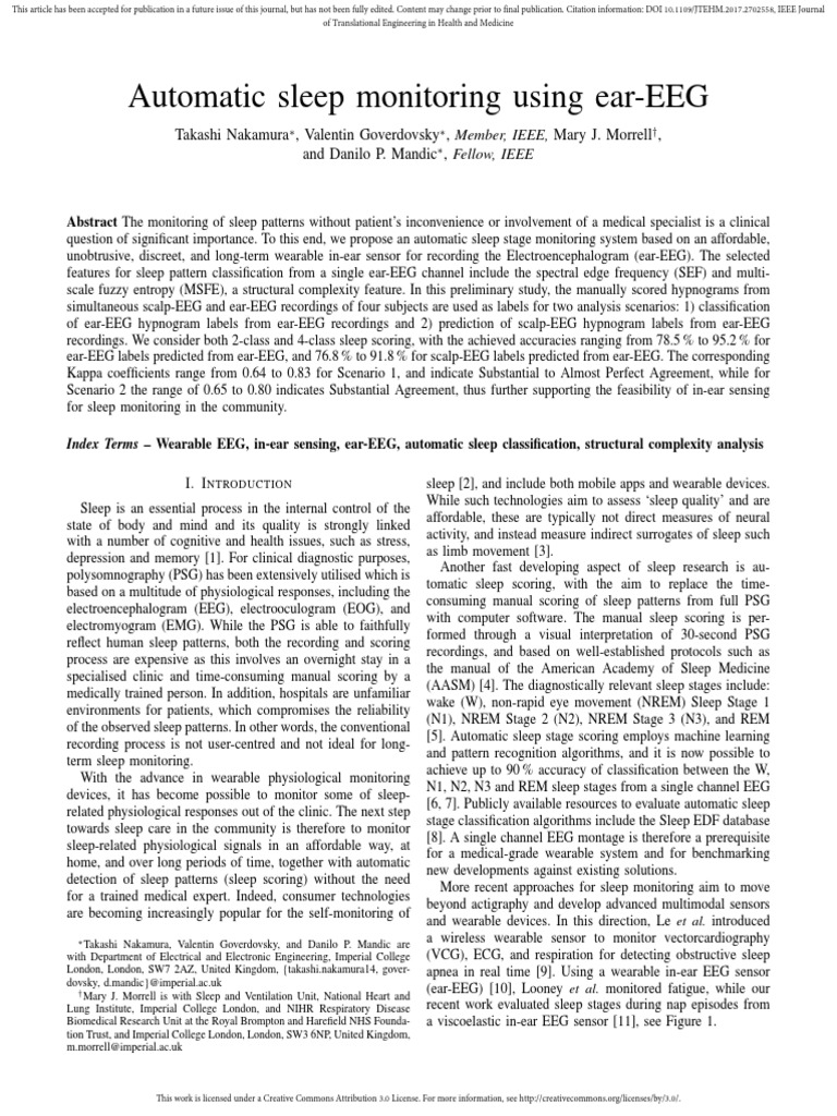 Automatic Sleep Stage Classification Using in Ear EEG | PDF