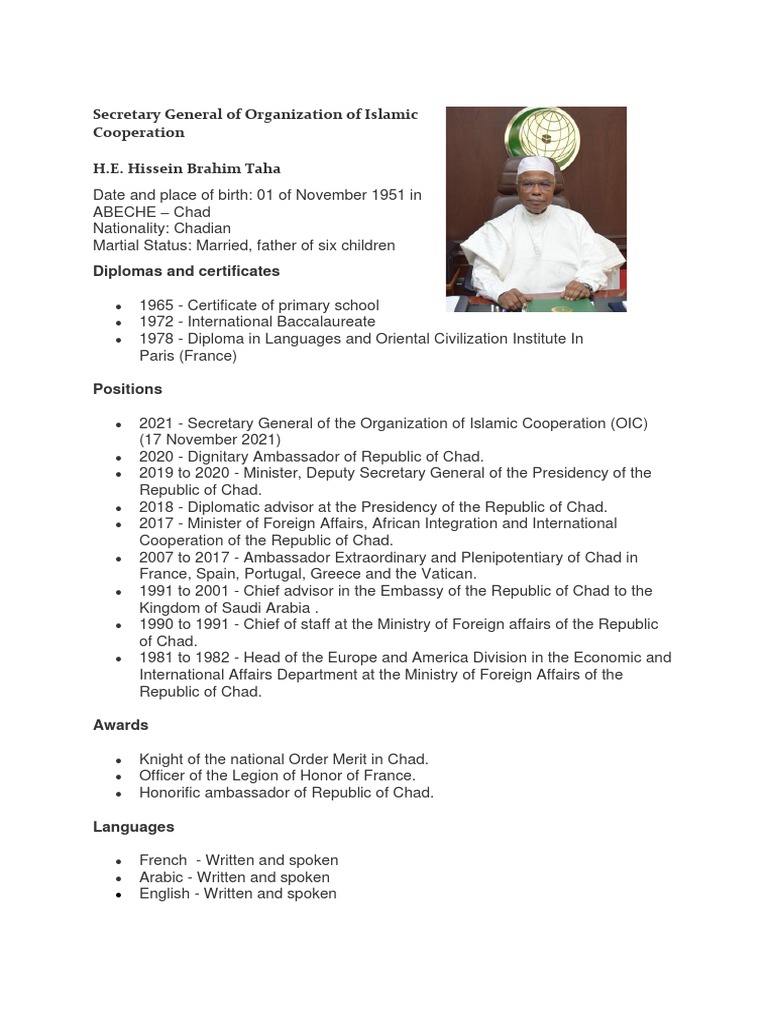 CV of OIC Sec. Gen | PDF | Career & Growth | Travel
