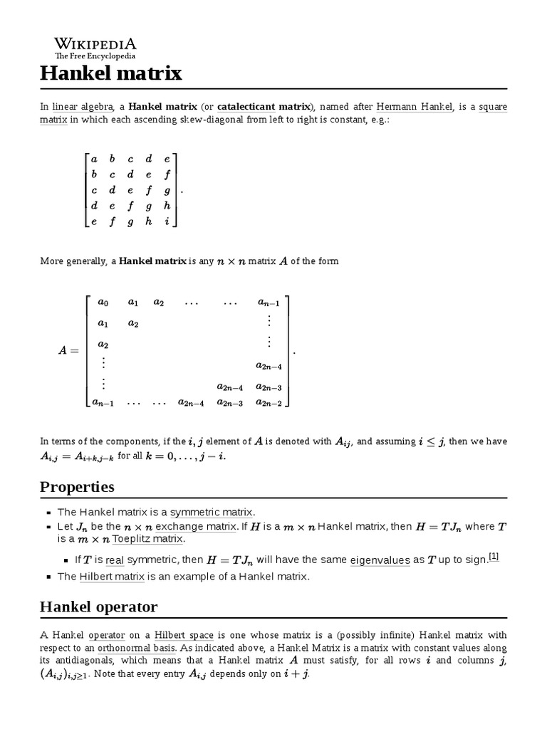 Hankel Matrix | PDF | Matrix (Mathematics) | Operator (Mathematics)