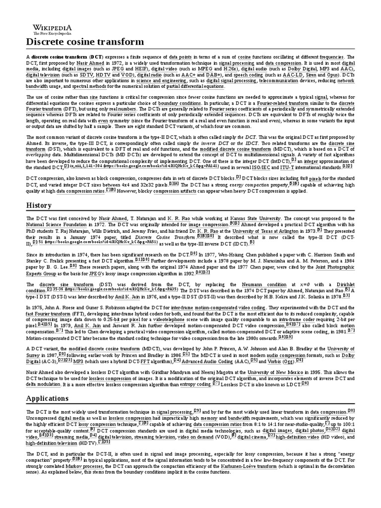 Discrete Cosine Transform | PDF | Fast Fourier Transform | Data Compression