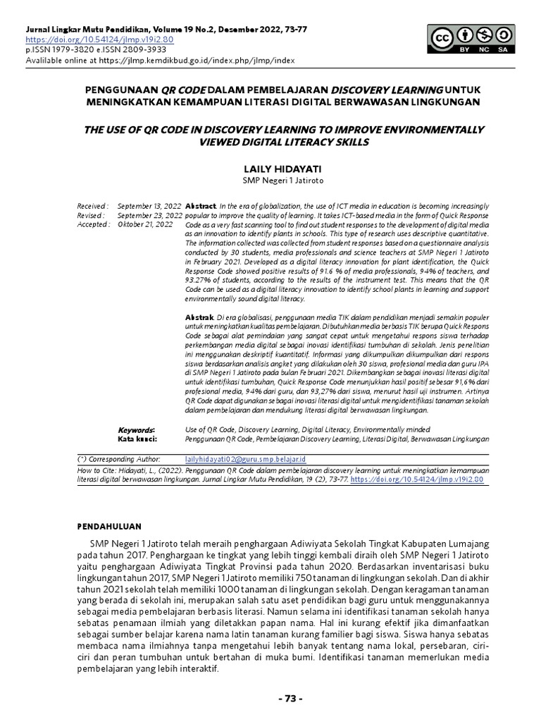 Penggunaan Qr Code Dalam Pembelajaran Discovery Le Pdf