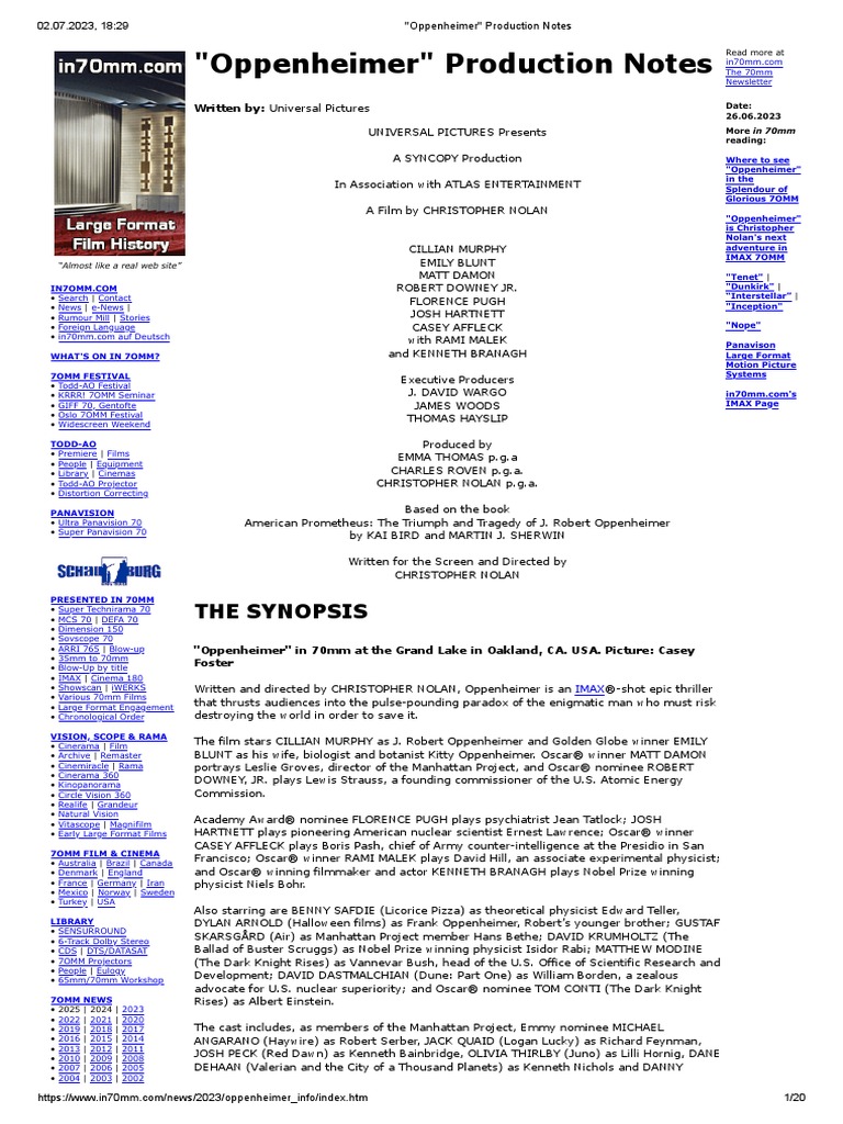 Oppenheimer_ Production Notes | PDF