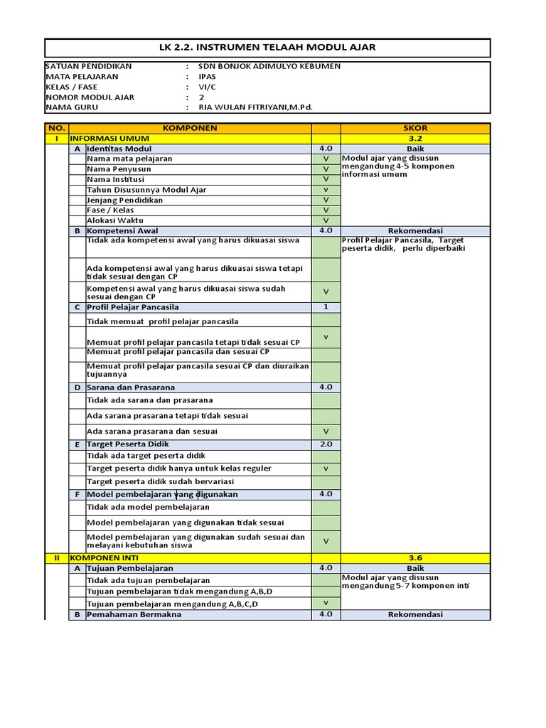 LK 2.2 Instrumen Telaah Modul Ajar | PDF | Karier & Perkembangan