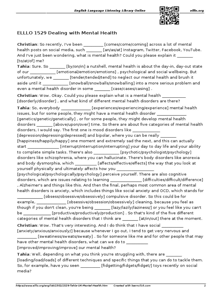 ELLLO 1529 Dealing With Mental Health | Download Free PDF | Obsessive ...
