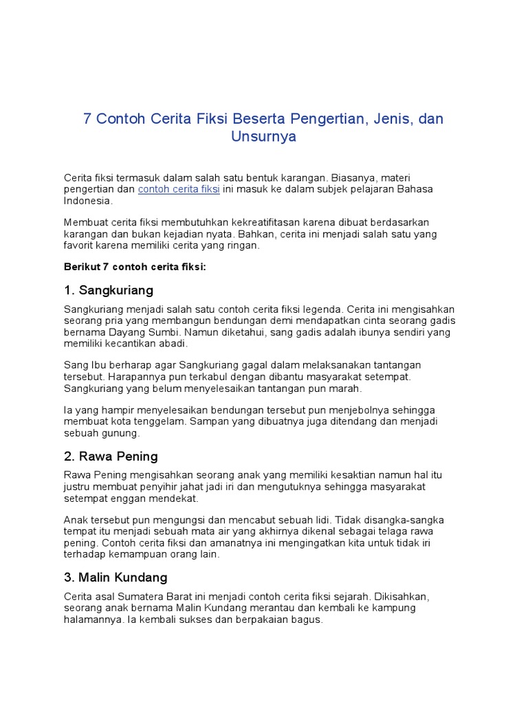 7 Contoh Cerita Fiksi dan Unsurnya | PDF | Fiksi Umum