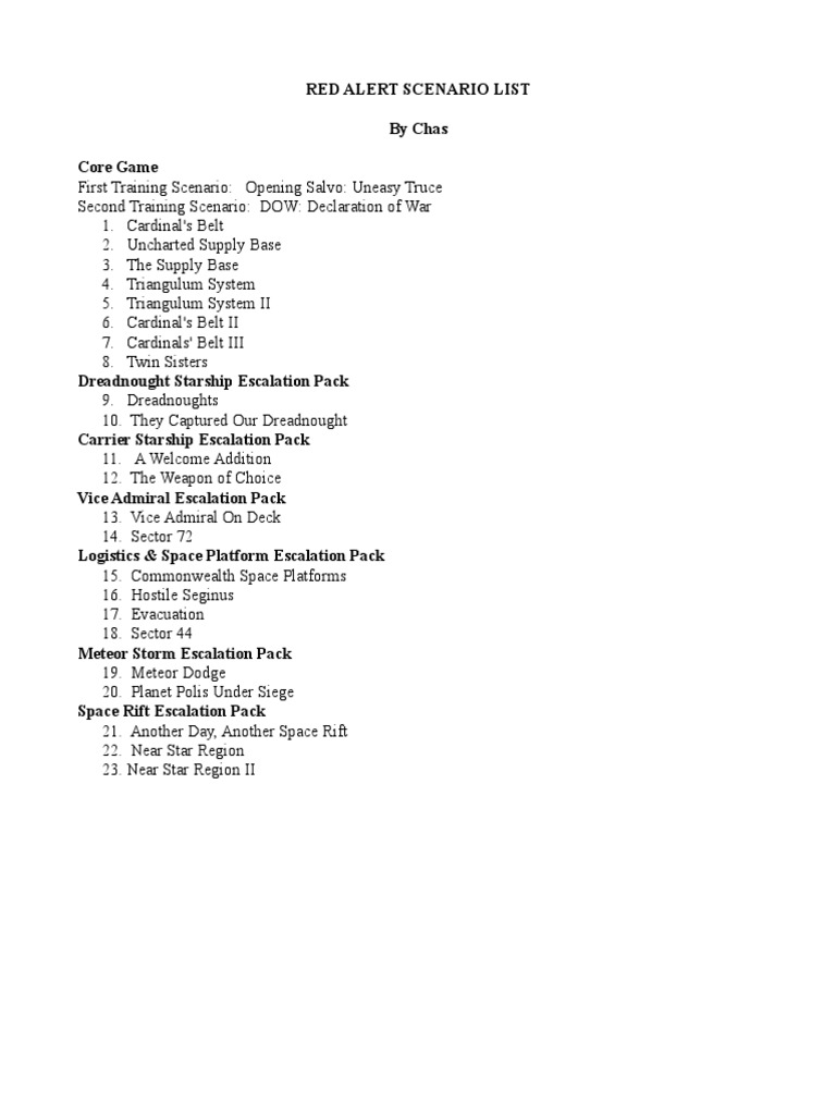 RED ALERT Scenario List | PDF