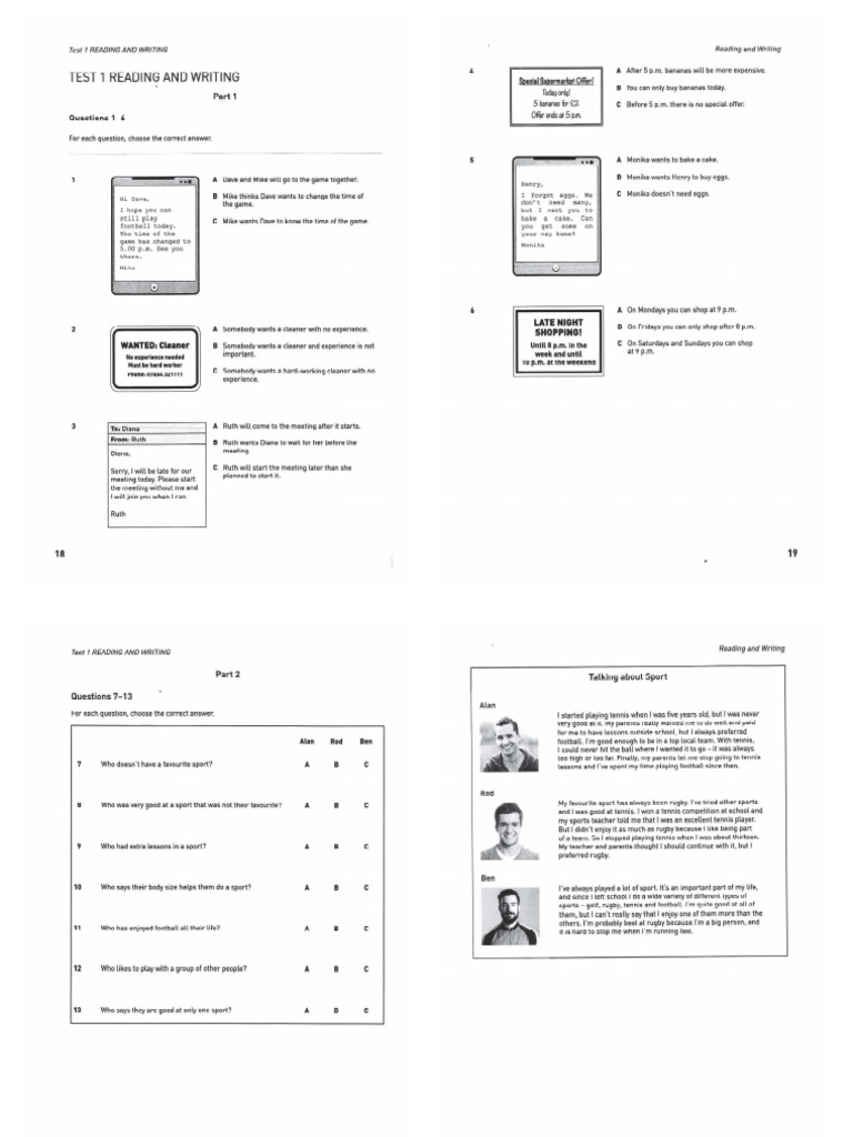 Collins KET Reading Test 1 | PDF