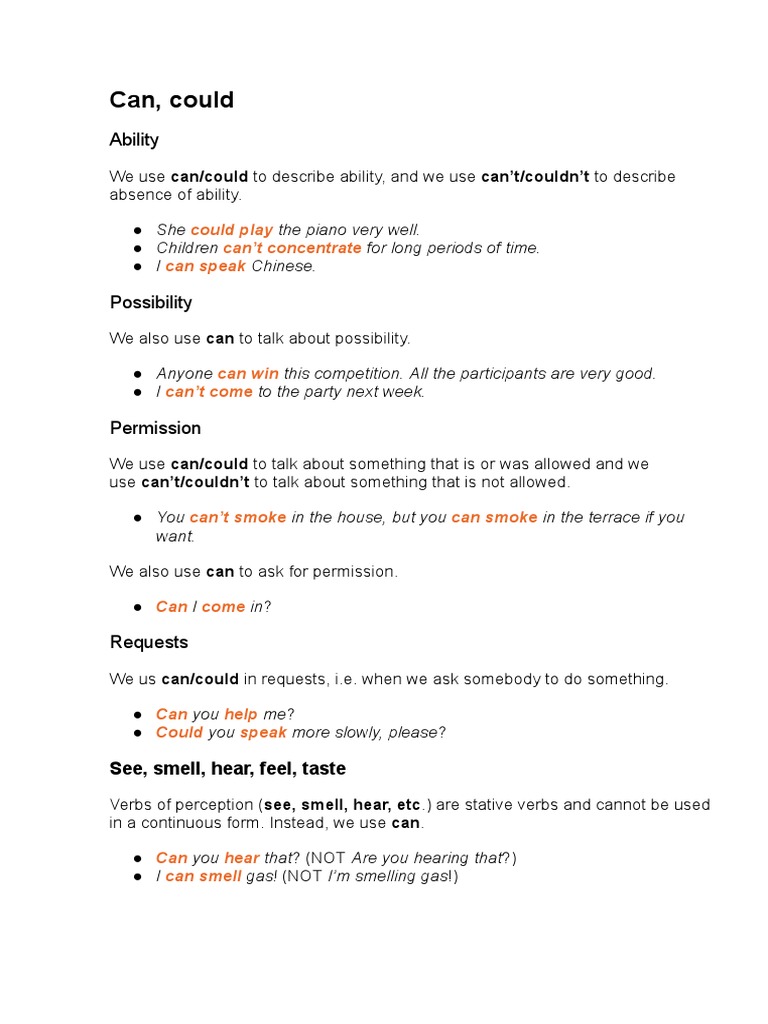 Can Could Be Able To | PDF | Verb | Grammar