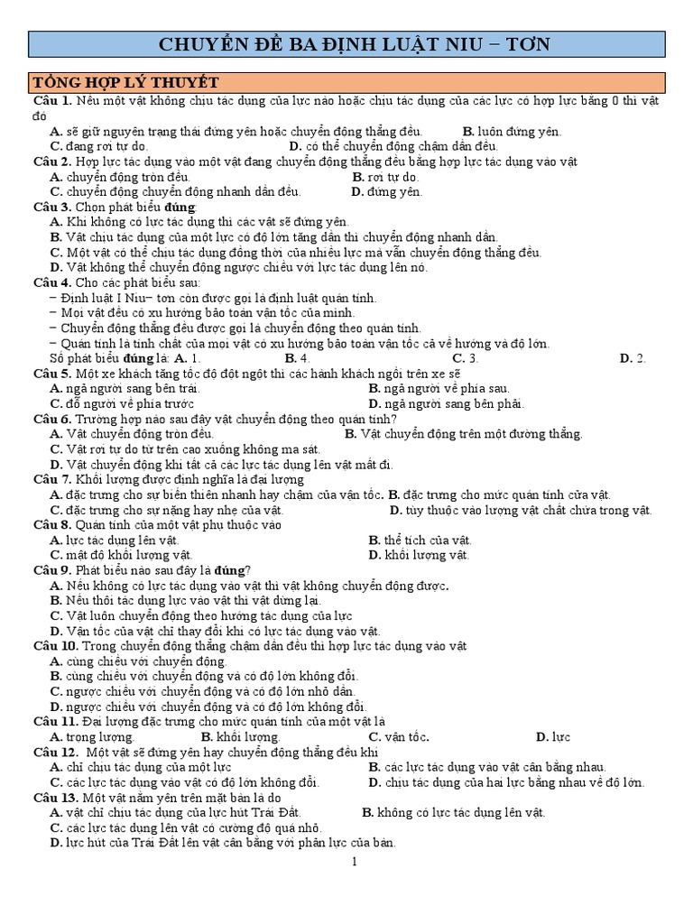 Các Định Luật Niuton - Hs | PDF