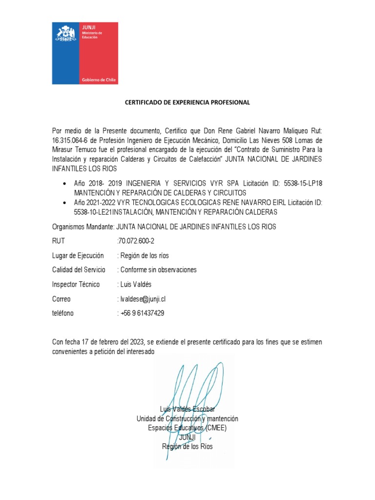 Certificado de Experiencia Profesional | PDF