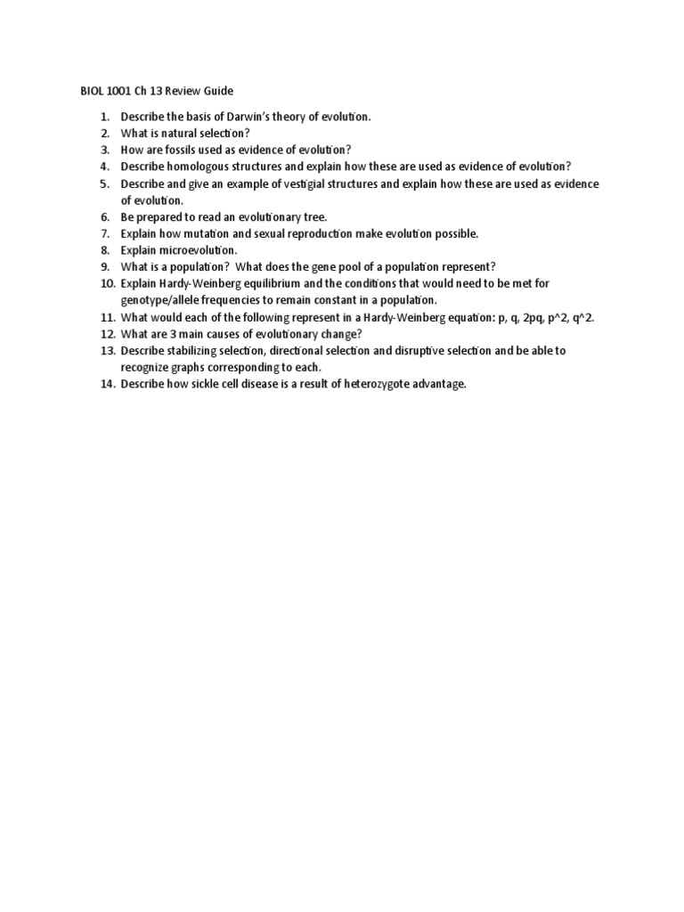 BIOL 1001 CH 13 Study Guide | PDF