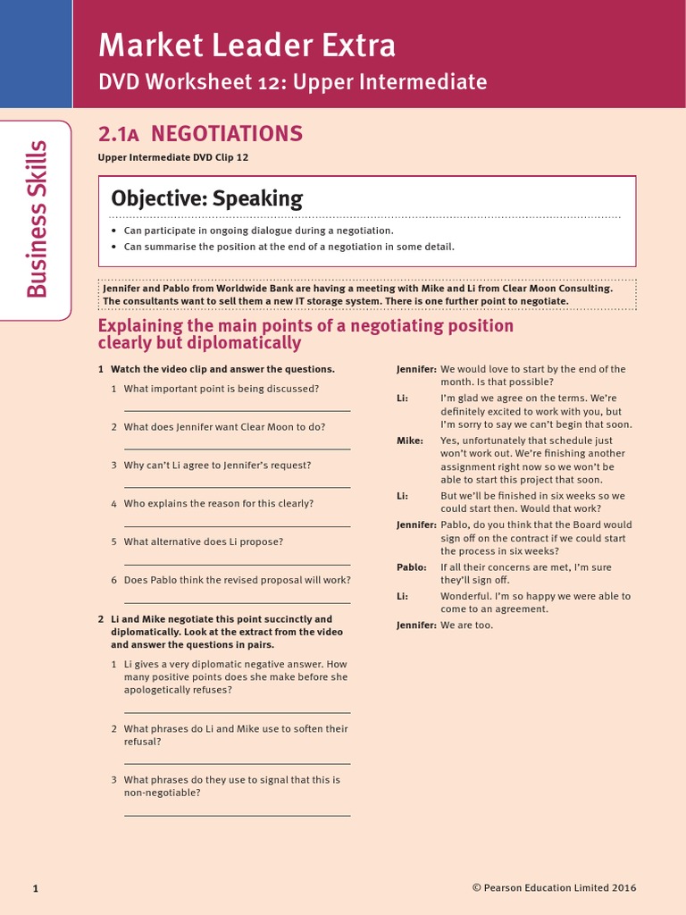 Business Skills Upper Int Worksheet 12 | PDF