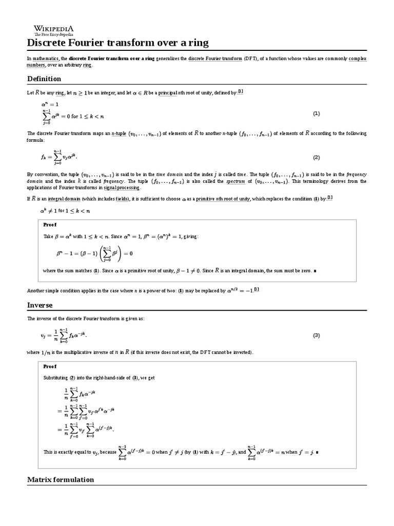 Discrete Fourier Transform Over A Ring | PDF