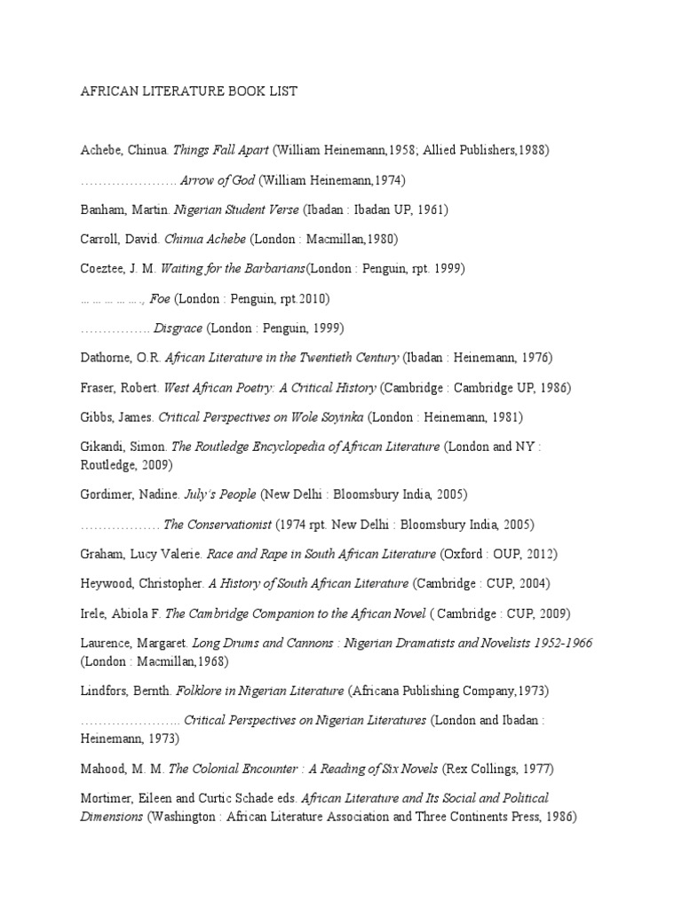 African Literature: Key Novels and Authors | PDF